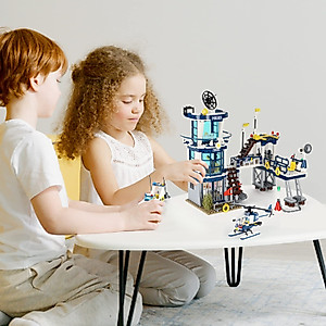 City Police Station STEM Building Sets, Compatible with Lego Military Helicopter Airplane,Boats Ship, Swat Team,Building Kit for Kids, 565 PCS Best Gift for 6-10 Boys