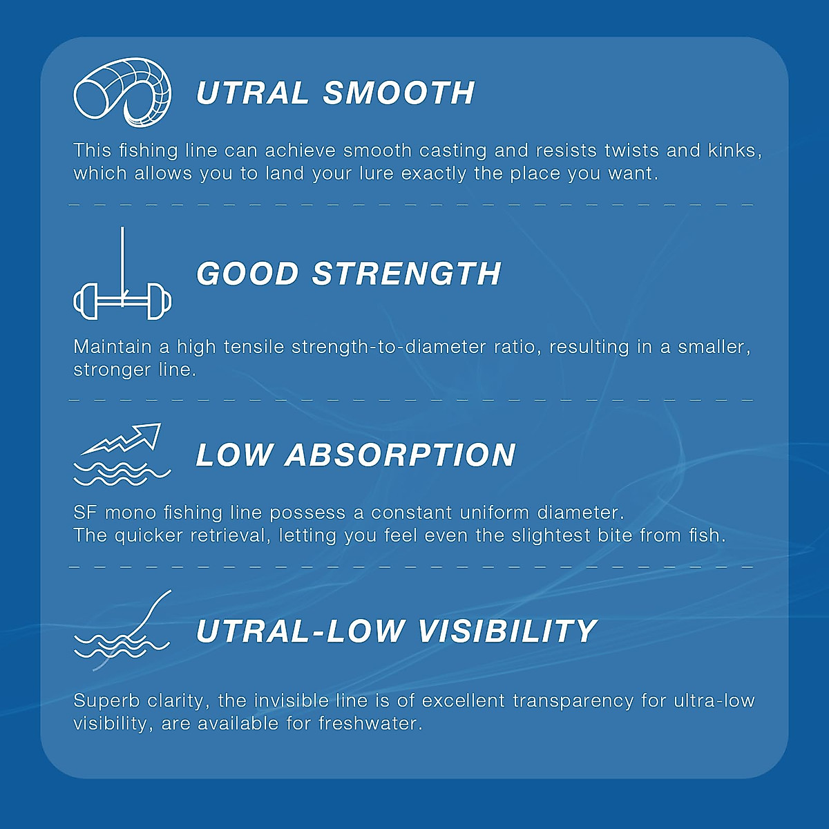 SF 4LB/1.8KG Ultra Smooth Monofilament Fishing Line with Spool Mono String Clear Nylon Invisible Fishing Wire 110YDS 0.18MM