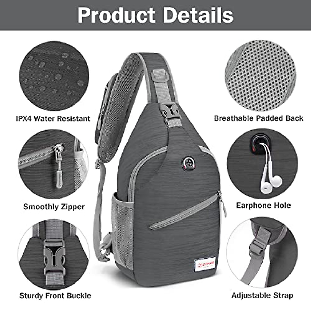 ZOMAKE Sling Bag for Women Men:Small Crossbody Sling Backpack - Mini Water Resistant Shoulder Bag Anti Thief Chest Bag Daypack for Travel Hiking Outdoor Sports,Black(stripe)