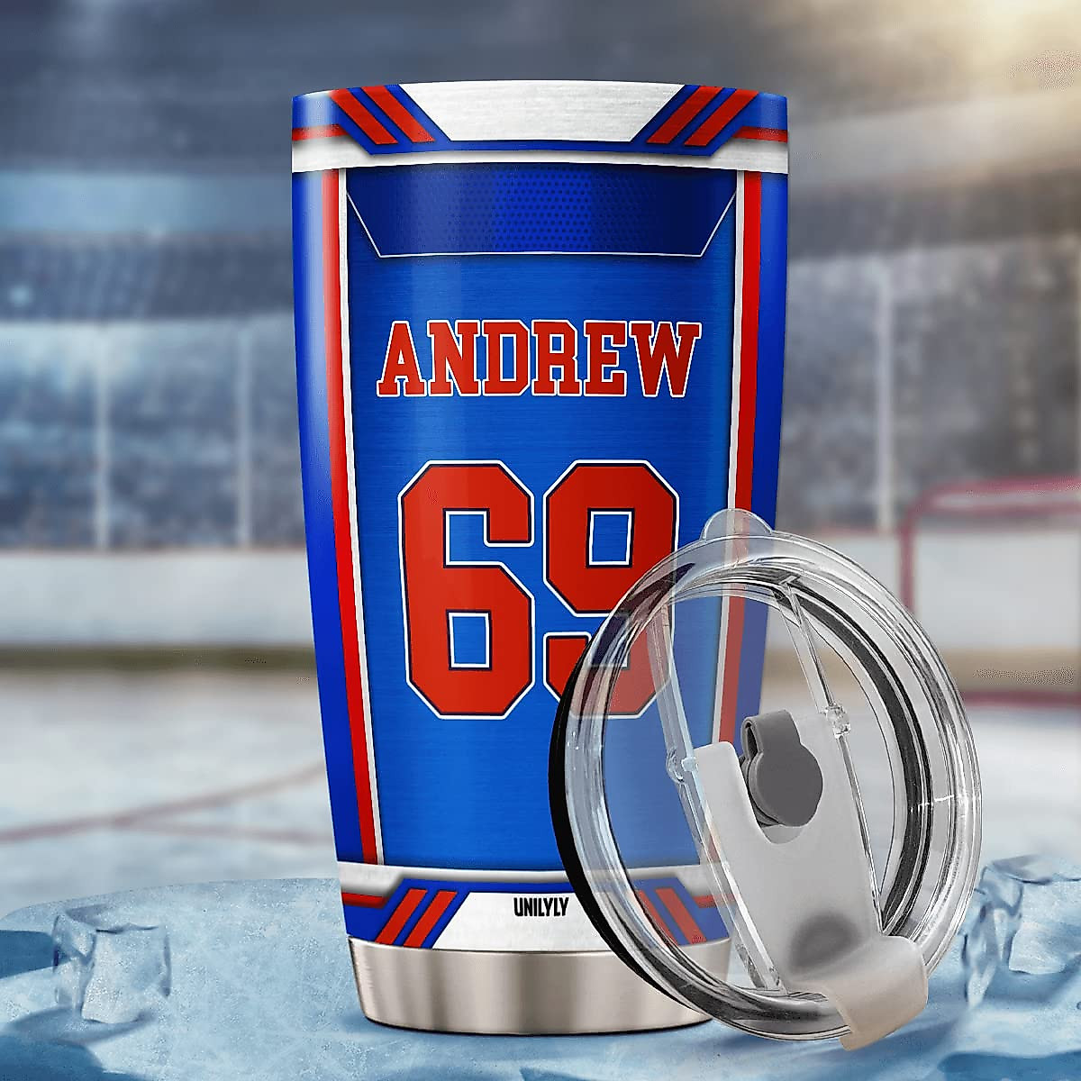 UNILYLY Personalized Coffee Tumbler Leakproof Insulated Mug With Lid Christmas Gifts For Hockey Fans Teen Boys Men Sports Fan Accessories Large Travel Cup Hot And Cold Tumblers