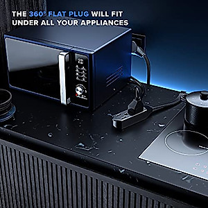 Maximm Cable 3 Ft 360° Rotating Flat Plug Extension Cord/Wire, 16 AWG Multi 3 Outlet Extension Wire, 3 Prong Grounded Wire - Black - UL Certified