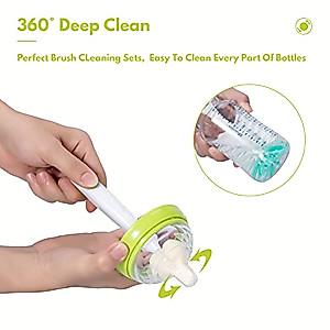 CAREBABYMORE Baby Bottle Brush Set with Nipple Cleaner and Suction, 10.2" Cleaning Brush and 6.5" Sponge Bottle Brush with A Replacement Brush Head and Two 6.7" Straw Brushes, Pack of 5 (Pink)