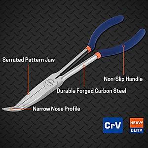 WISEPRO Long Reach 11inch/16inch Plier 3-Piece Set – 90-Degree Angle, 45-Degree Angle And Straight Needle Nose