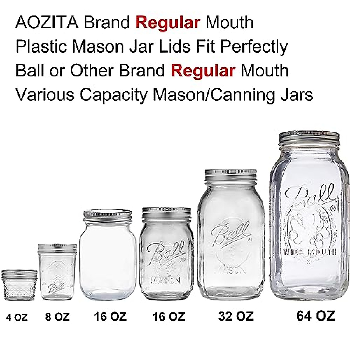 AOZITA 10 Pack REGULAR Mouth Mason Jar Lids for Ball, Kerr and More - White Plastic Storage Caps for Mason/Canning Jars - Leak-Proof