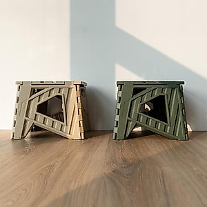 livinbox 9 inch Plastic Collapsible Stool, Folding Stool, Outdoor Step Stool Holds Up to 120kg - Lightweight Plastic Foldable Step Stool, Kitchen, Bathroom & Living Room (Khaki Green)