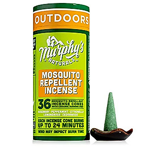 Murphy’s Naturals Mosquito Repellent Incense Cones | DEET Free with Plant Based Essential Oils | 24 Minute Burn Time per Cone | Includes Ceramic Burning Dish | 36 Cones |