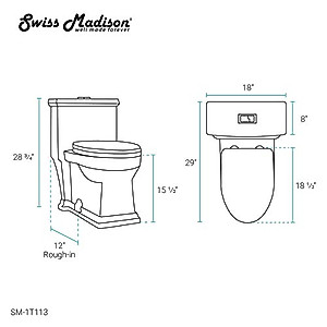 Swiss Madison Well Made Forever SM-1T113 Voltaire One Piece Elongated Toilet Dual Flush 0.8/1.28 GPF, White