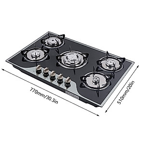 SNKOURIN 5 Burner Gas Stove Gas Cooktop 30 Inch,Stainless Steel Built-in Gas Stove with Independent Switch Control,NG/LPG Convertible Gas Cooktop,Thermocouple Protection
