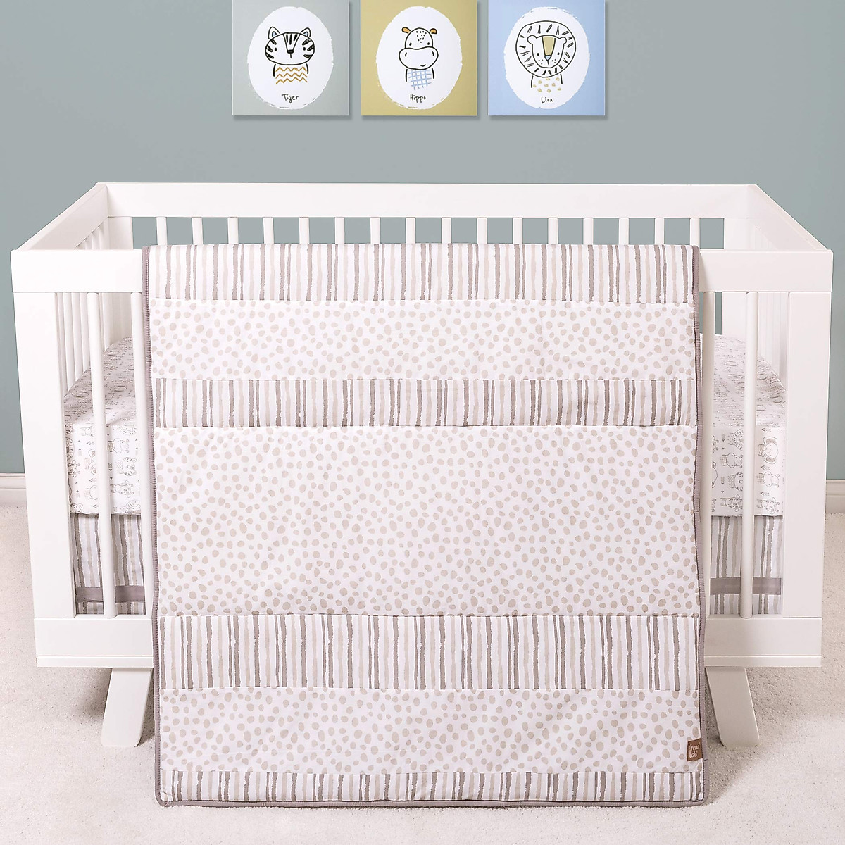 Trend Lab Sidney 3 Piece Crib Bedding Set, Can Be Used As A Blanket Or A Playmat for Tummy Time, Includes Quilt, Fitted Crib Sheet and Skirt