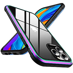 Meifigno Rainbow Series for iPhone 13 Pro Max Case, Military Grade Protection, Color Changing Aluminum Frame, Never Yellow Clear Back, Shockproof Phone Case for iPhone 13 Pro Max, Iridescent