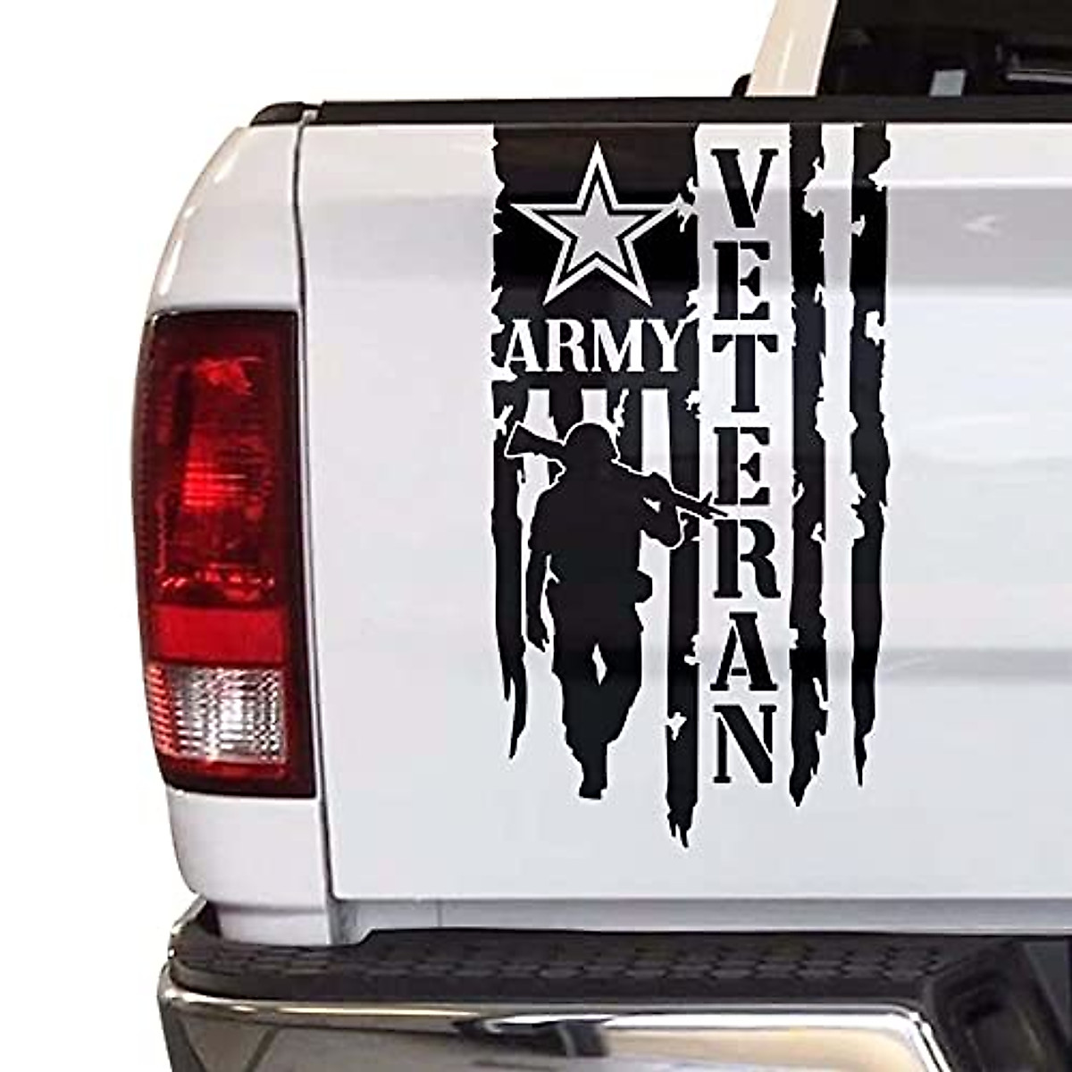 Veteran Army Retired Soldier Distressed American USA US Flag Truck Tailgate Vinyl Decal Compatible with Most Pickup Trucks U.S. Army Sticker USAF USMC US Navy Decal (11" x 20", Black)