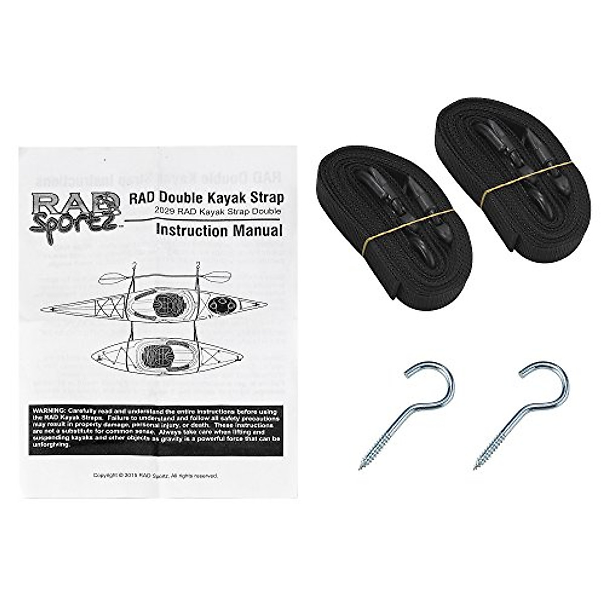 RAD Sportz Double Kayak Storage Straps Garage Canoe Hangers with 100 lb Capacity, Black