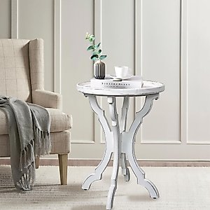 HCODCIBA Round Side Table with Carved Tray Top,Farmhouse Small End Table with Curved Legs,Retro Bedside Table Rustic Accent Table for Living Room,Bedroom