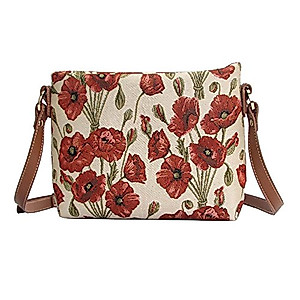 Signare Tapestry Crossbody Purse Small Shoulder Bag for Women with Poppy Flower Design (XB02-POP)