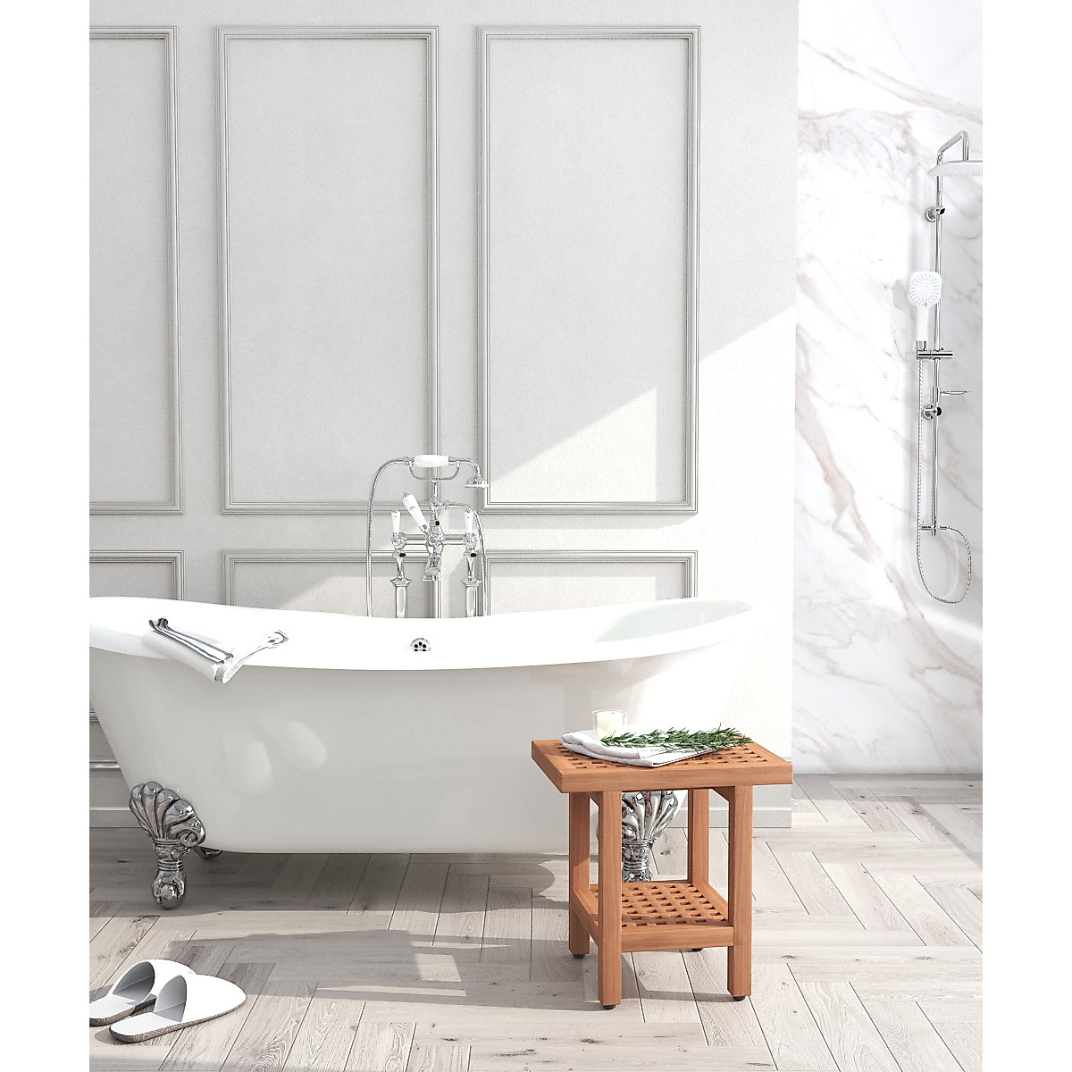 AquaTeak The Original 18" Grate Teak Shower Bench with Shelf