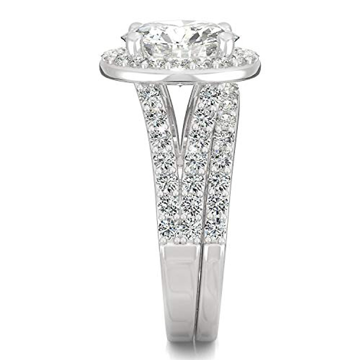 Charles & Colvard Created Moissanite 9mm Round Cut Wedding Ring Set for Women | 3.69 cttw DEW | Lab Grown | Solid 14K White Gold with Rhodium | Size 9