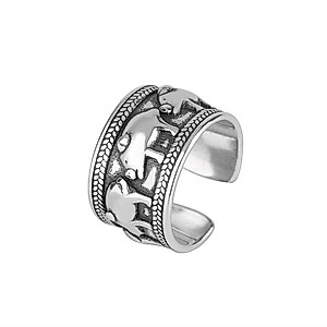 Izpack Vintage Pigs Open Statement Ring for Women Silver Plated Cute Animal Adjustable Stackable Chunky Wide Finger Band Promise Engagement Dating Rings Personalized Jewelry Gifts