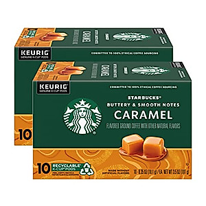 Starbucks Flavored Coffee K-Cup Pods, Caramel Flavored Coffee, Made without Artificial Flavors, Keurig Genuine K-Cup Pods, 10 CT K-Cups/Box (Pack of 2 Boxes)