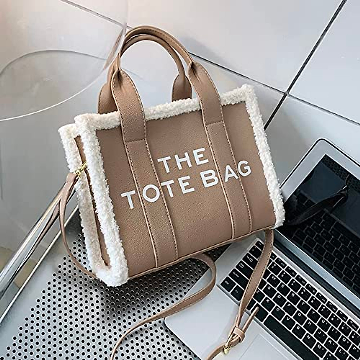 JQWYGB Work Tote Bags for Women - Small Trendy Personalized Leather Tote Bag Top-Handle Shoulder Crossbody Bags (Khaki)