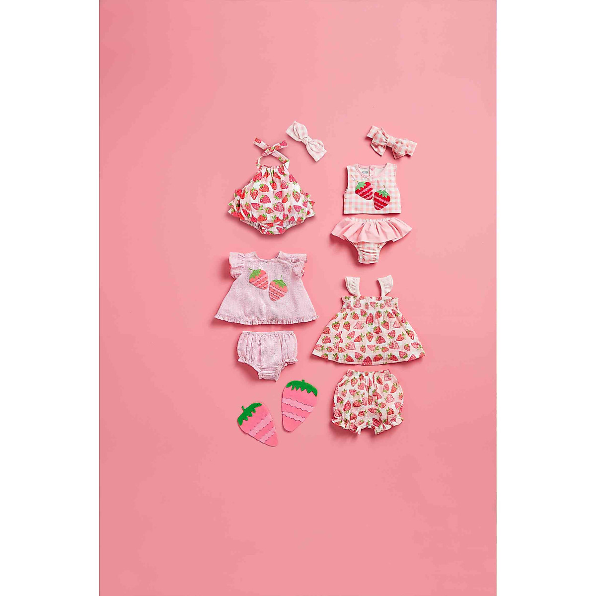 Mud Pie Baby Girls Casual Sunsuit & Headband, Strawberry, 6M US