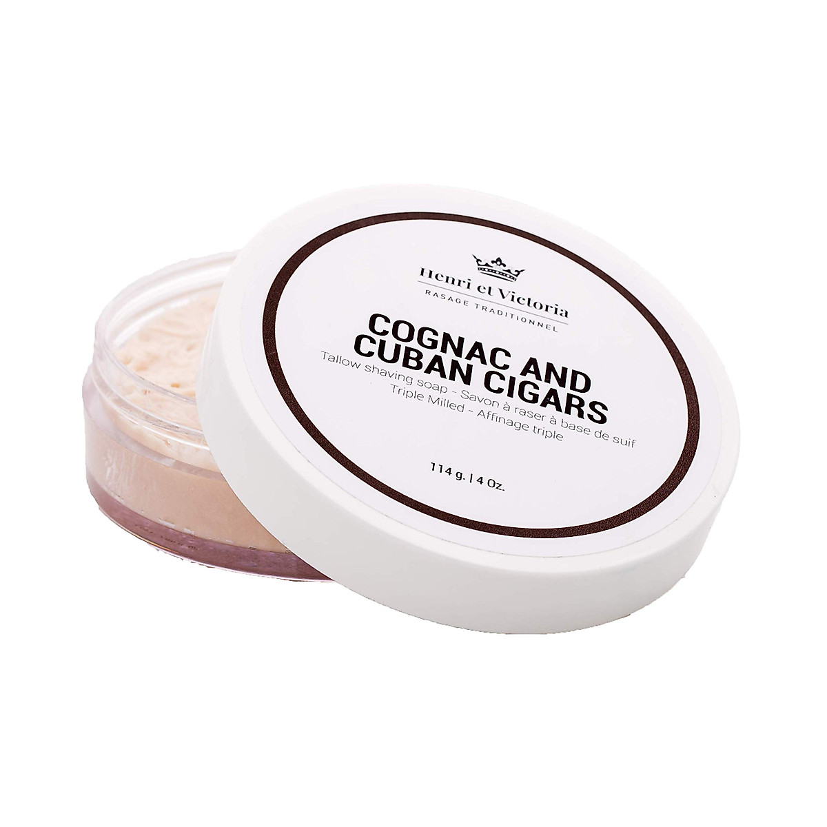 Henri et Victoria Shaving Soap For Men | Cognac and Cuban Cigars Fragrance | Smooth Shave, Lathers Up Nicely, Long-Lasting Scent | Triple Milled Soap, Canadian Made by Skilled Artisan 114 g (4 oz)