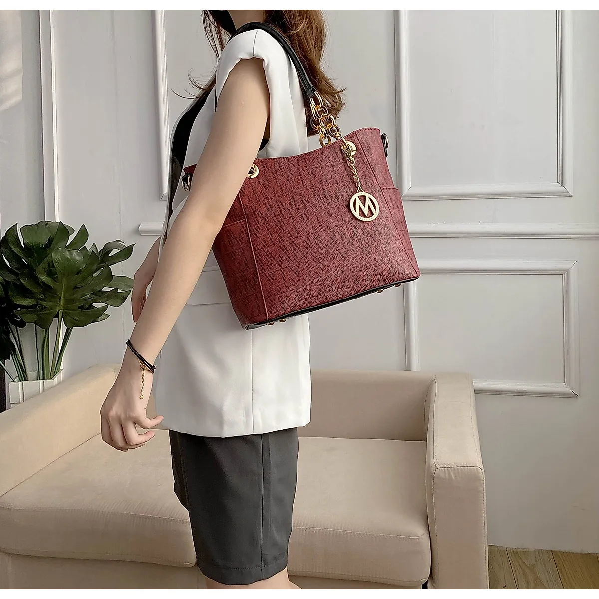 MKF Collection Shoulder Bag for Women, PU Leather Pocketbook Top-Handle Crossbody Purse Tote Satchel Handbag Grey by Mia k