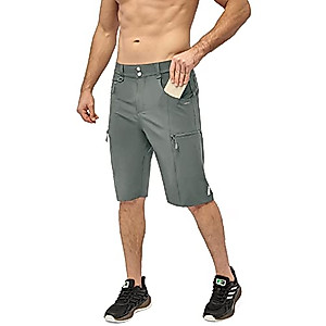 MELOO Men's Hiking Cargo Shorts - 12" Lightweight Outdoor Golf Shorts Quick Dry Fishing Camping Casual Travel Pockets Grey L