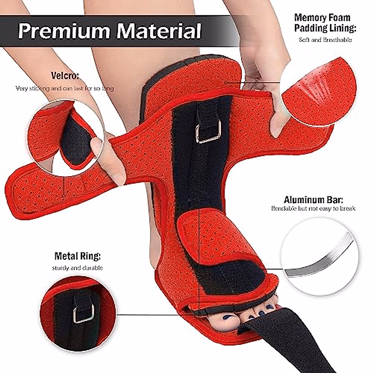 Runkelai Plantar Fasciitis Night Splint: 2 Packs Upgraded Plantar Fasciitis Brace with Support Plate for Plantar Fasciitis Relief Achilles Tendonitis Relief Foot Drop Heel Arch Pain Support for Women Black-Red