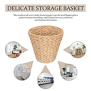Cabilock Office Decor Paper String Basket Multi- Storage Basket Home Trash Basket Waste Basket Garbage Container Toillet Paper Bin for Bathroom Bedroom Kitchen Office Wicker Basket