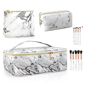 DISEN Makeup Bag Organizer with Extra 5 Brushes, Adjustable Dividers, Makeup Bags for Women Cosmetic Bag Portable Travel Case Waterproof and Durable