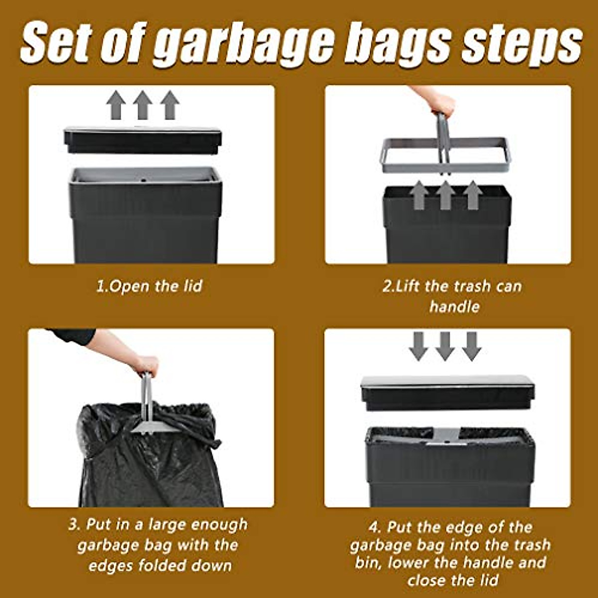 Vnewone 13 Gallon Trash Can Touch Free Automatic for Home, Kitchen, and Bathroom Garbage Plastic High-Capacity Garbage Can,Black