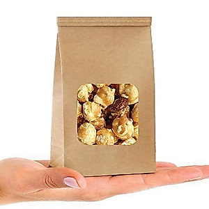 BRMARKET Small Square Window Kraft Paper Bags | 3.3 x 5.5 x 2 Inches Treat Cookie Bags with Tin Tie Closure | 50 Pcs (Disposable, Single Layer Paper, Kraft Brown)