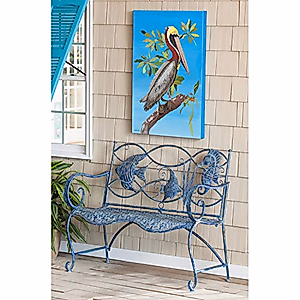 Cape Craftsmen Evergreen Weatherproof Blue Fish Coastal Outdoor Bench | Holds Up to 440 lbs | Furniture for Lawn Garden Patio Porch Park Deck | Coastal Nautical Beach Décor | Steel | Blue