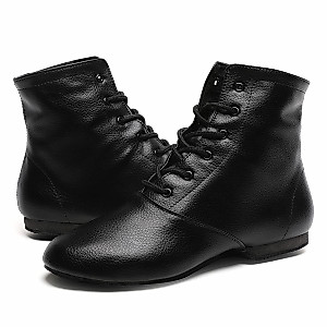 Black Split Sole Jazz Boots Leather Dancing Shoes for Girls Boys (Toddler/Little Kid/Big Kid) (3.5 Big Kid）