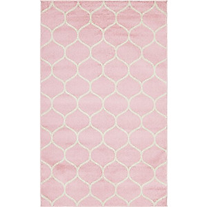 Unique Loom Trellis Frieze Collection Area Rug - Rounded (5' 1" x 8', Light Pink/ Ivory)