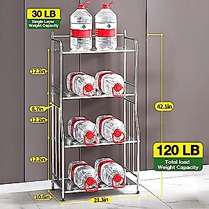 susunnus Stainless Steel Shelves 4 Tier, Pantry Shelves, Bathroom Shelves Organizer, Suitable for Kitchen & Bathroom, Total Load 120LB, 304 Stainless Steel & Durable & Waterproof & Gift Tools