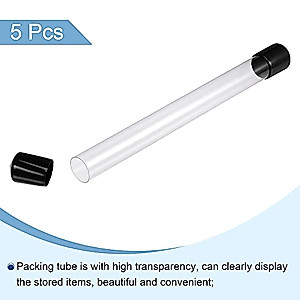 MECCANIXITY Clear Storage Tube 0.8" x 9"(20mm x 230mm) Lightweight for Bead Containers, Craft, DIY with Black Caps 5 Pack