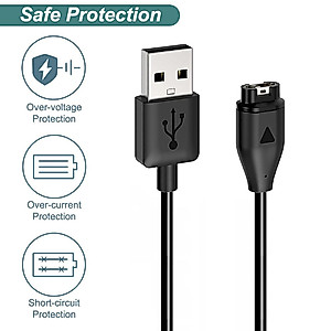 Kissmart Charger for Garmin Instinct, Instinct 2, Instinct 2S, Instinct 2X, Replacement Charging Cable Cord Plus a Black Silicone Charger Port Protector Anti Dust Plug (2 Pack)