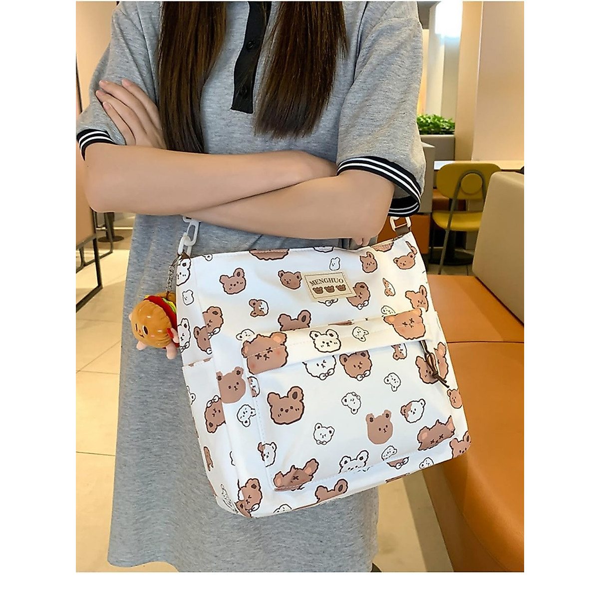 Eaokwfp Kawaii Backpack with Cute Accessories, Tote Bag Cartoon Graphic Laptop Backpack, Large Capacity Casual Travel Daypack (Bear Tote Bag)