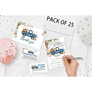 Baby Shower Invitation Set, Books For Baby, Thank You, Diaper Raffle, Fill In Invites Cards, Each Design 25 Cards & Envelopes (Total 100 Cards) – (bb017-taozhuang)
