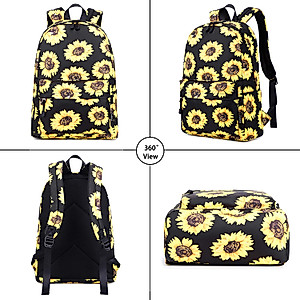 abshoo Lightweight Water Resistant Sunflower Backpacks for Teen Girls School Backpack with Lunch Bag (Sunflower Black Set)
