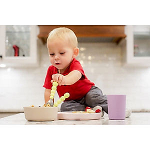 melii Non-Suction Silicone Plate, Bowl and Cup Set for Toddlers, Kids and Children (Lime, Mint, Blue)