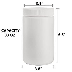 DEAYOU 6 Pack 33 Oz Plastic Mason Jars, 1 Quart Ice Cream Containers with Screw Top Lid, Plastic Freezer Jar Reusable Storage Food Canister for Yogurt, Soup, Hot or Cold Food, Salad, Butter (White)