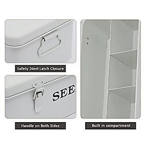 Xbopetda Seed Saving Box, Metal Seed Bin, Seed Storage Organizer Box, Seed Packet Container with Lid, Seed Envelope Storage Box, 4 Compartments Garden Seed Bin with Safety Locks-White