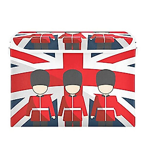 Krafig Cartoon Colorful London Landmark Foldable Storage Box Large Cube Organizer Bins Containers Baskets with Lids Handles for Closet Organization, Shelves, Clothes, Toys