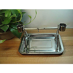 Litewood Bird Perch Stand Stainless Steel Table Rack with Feeder Cups Tray for Budgie Parakeet Cockatiel Conure Finch