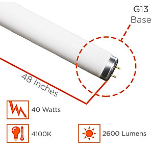 GoodBulb 40-W 48 Inch T12 Fluorescent Light Bulb, 4100K Cool White Light, Medium Bi-Pin Base, 2600 Lumens, 90 CRI, 24000 Life Hours, Instant/Programmed Start (Pack of 30 Bulbs)