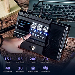 FLAMMA FX100 Guitar Multi-effects Pedal with 55 Amp Models 151 Built-in Effects 80' Looper 40 Drum Machine 10 3rd Party IR Slots Headphone OTG for Home Practice Performance Live Streaming