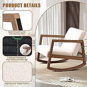 CDCASA Nursery Rocking Chair, Teddy Fabric Upholstered Glider Chair for Nursery, High Backrest Modern Accent Chair Comfy Single Arm Chair for Living Room, Bedroom, Office, 1 PCS