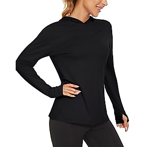 KEFITEVD Womens Fishing Shirt Long Sleeve with UV Protection Outdoor Performance Rash Guard Sun Protection Hoodie with Thumb Holes Women Black